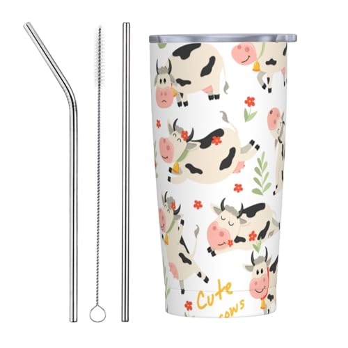 Yaxongx 20oz Tumbler Cow Mood Double Wall Vacuum Insulated Coffee Mug with Lid and Metal Straw Brush Reusable Stainless Steel Water Bottle Travel Cup Gifts for Car Ice Drinks Hot Beverage