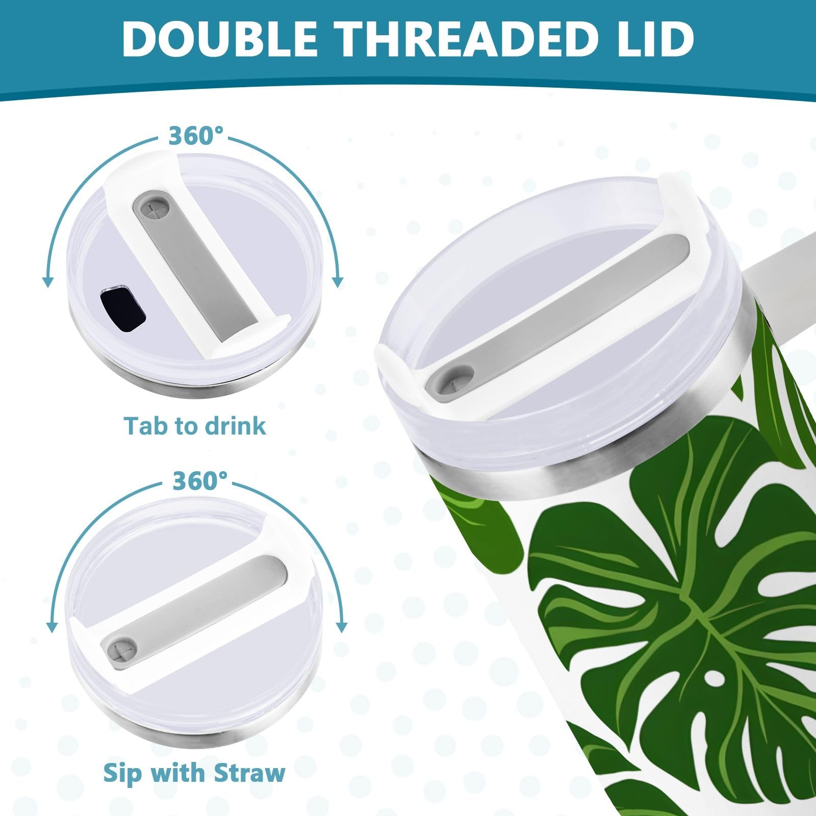 40 oz Green Monstera Leaf Insulated Tumbler with Handle, Stainless Steel Vacuum Water Bottles with Lid and Straw for Water, Iced Tea or Coffee