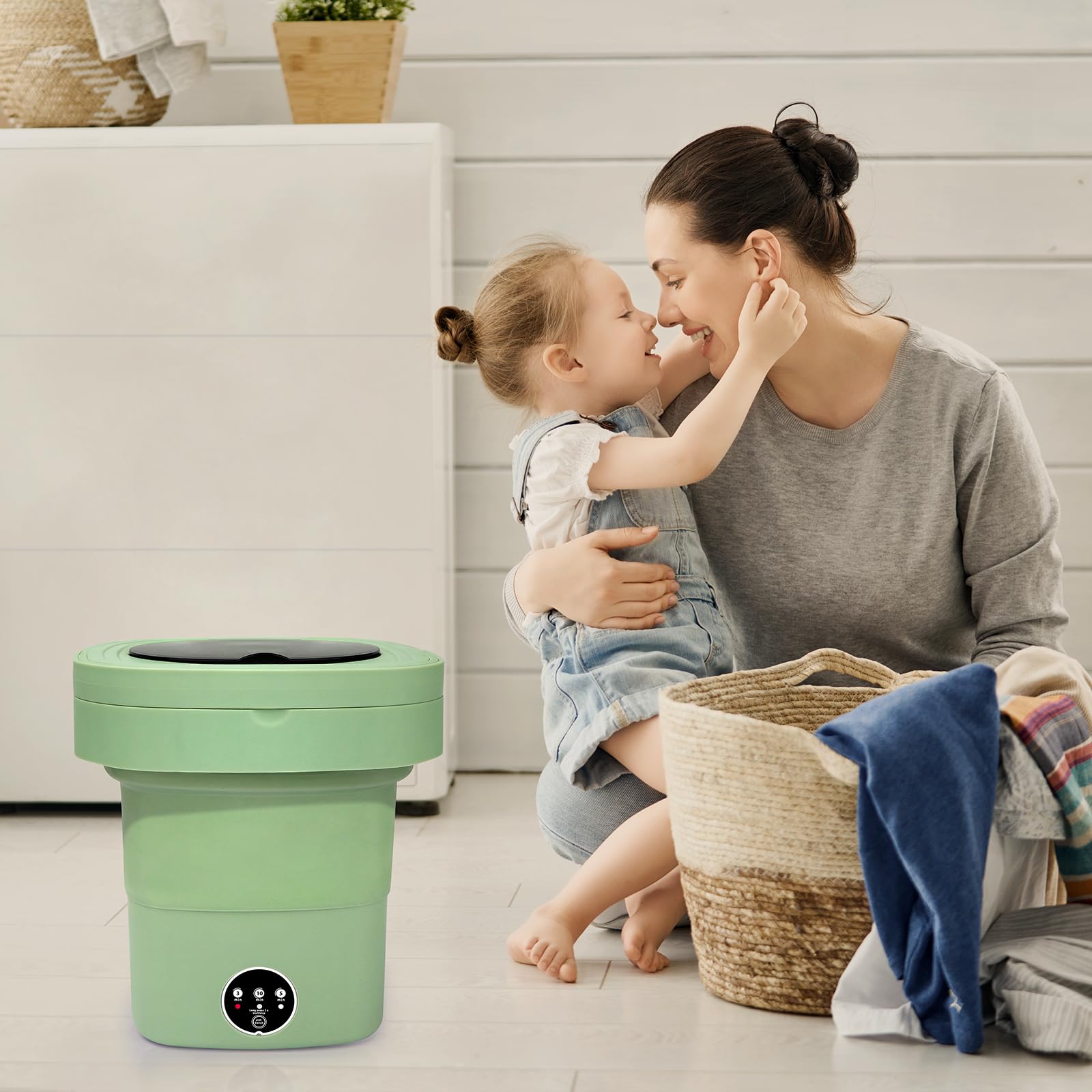 Portable Washing Machine,11L Mini Portable Washer With 3 Modes Deep Cleaning,Folding Washer of Underwear &Baby Clothes,Foldable Small Washing Machine for Apartment, Rv, Travel, Camping,Green
