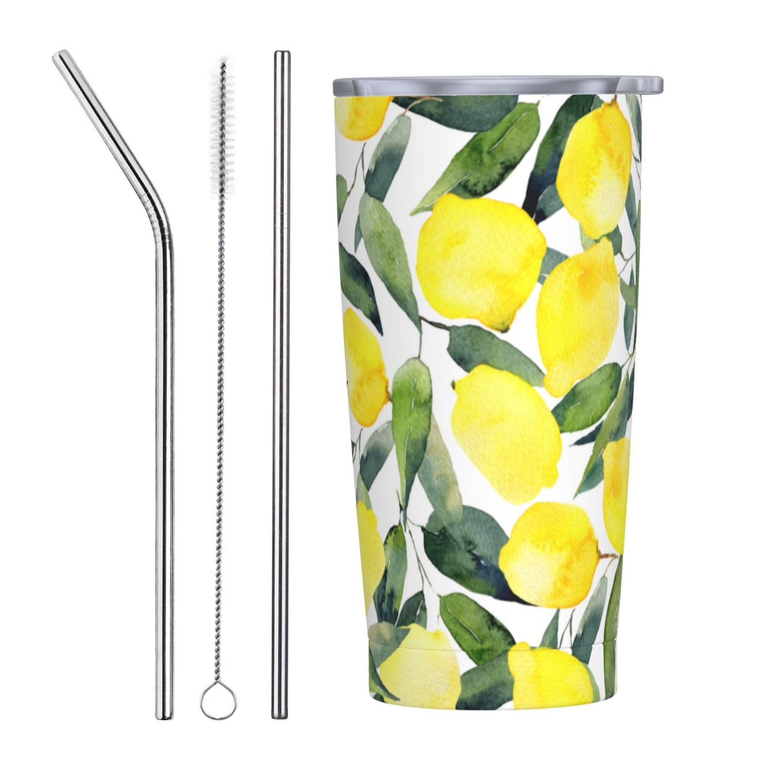 Yaxongx 20oz Tumbler Unique Lemon Double Wall Vacuum Insulated Coffee Mug with Lid and Metal Straw Brush Reusable Stainless Steel Water Bottle Travel Cup Gifts for Car Ice Drinks Hot Beverage