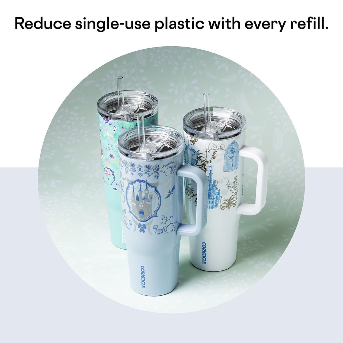 Corkcicle x Disney Princess Belle Cruiser Insulated Tumbler with Handle & Straw - 40 oz Reusable Water Bottle Keeps Beverages Cold for 20 Hrs, Hot for 9 Hrs β Cupholder Friendly, Spill Proof Tumbler