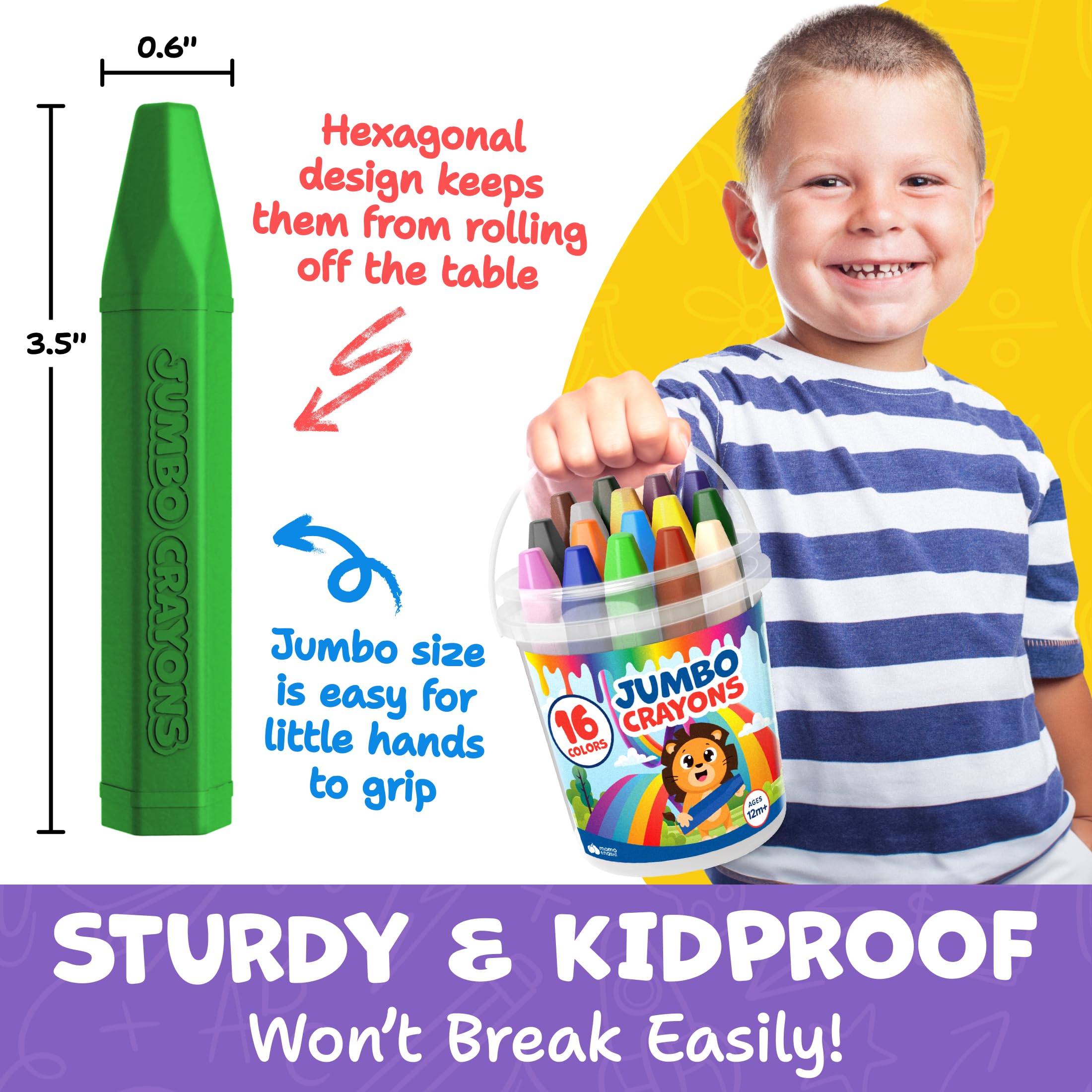 Jumbo Crayons For Toddlers 1-3 - 16pc Toddler Crayons For Kids Ages 4-8 1-3 2-4 - Easter Basket Essentials With Printed & PDF Color Sheets - Non Toxic, Washable Easter Basket Stuffers For Toddlers
