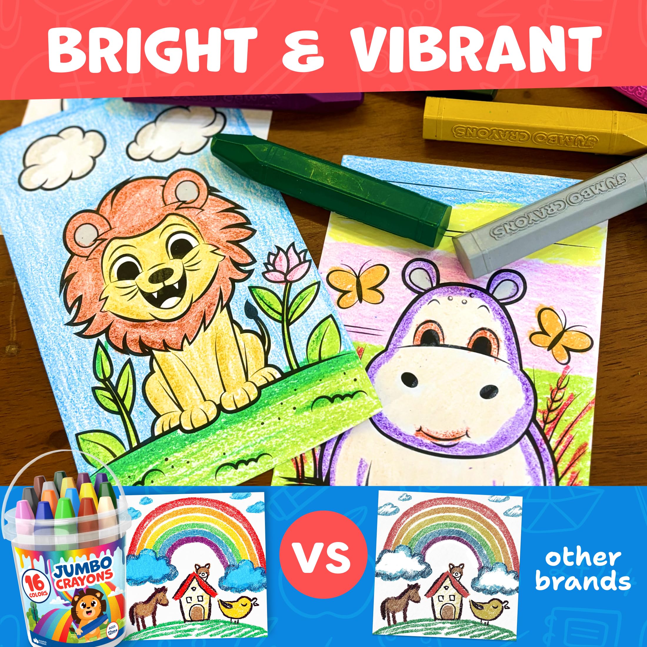 Jumbo Crayons For Toddlers 1-3 - 16pc Toddler Crayons For Kids Ages 4-8 1-3 2-4 - Easter Basket Essentials With Printed & PDF Color Sheets - Non Toxic, Washable Easter Basket Stuffers For Toddlers