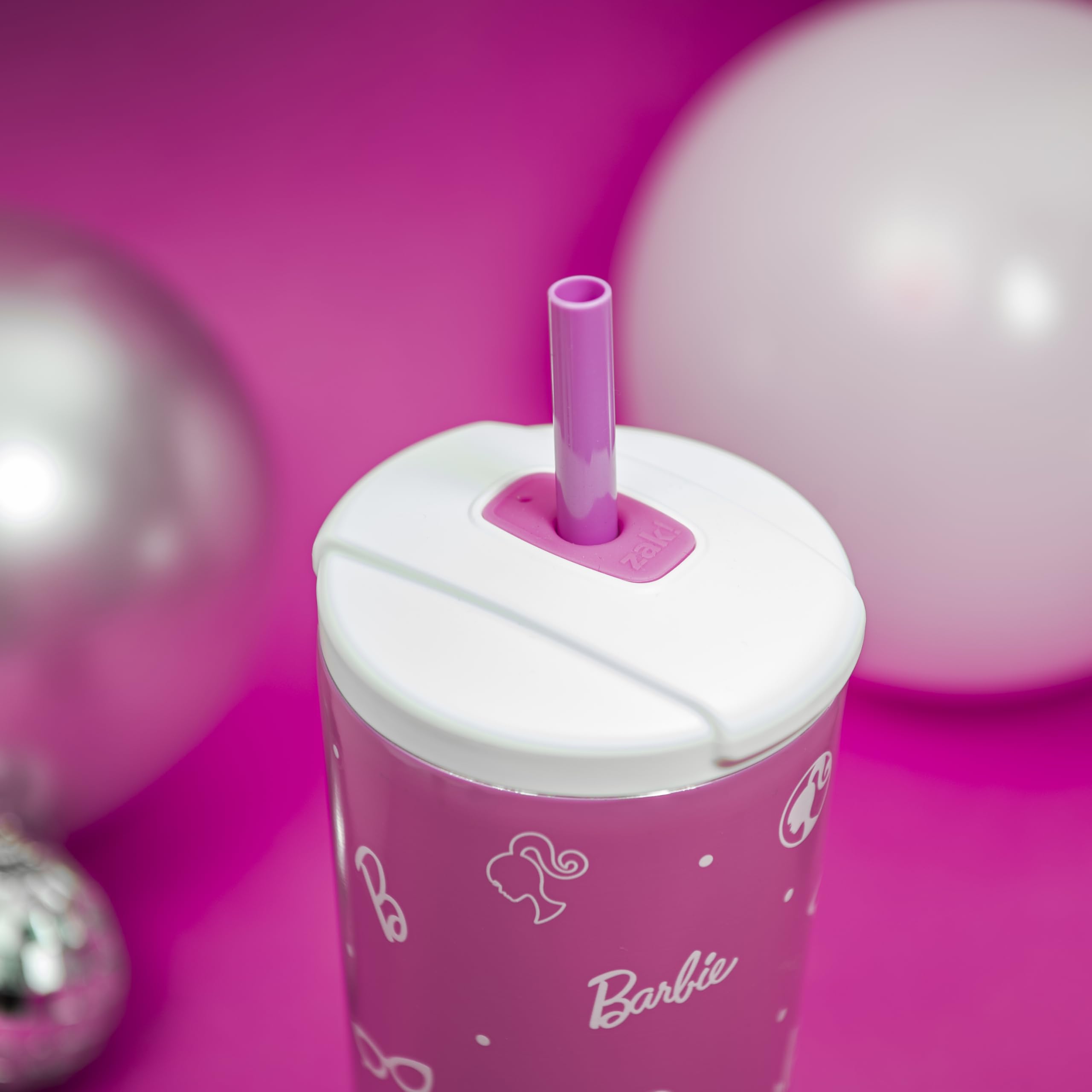 Zak Designs Barbie Beacon Straw Tumbler for Travel or At Home, 24oz Stainless Steel with Vacuum Insulation and Non-Skid Base (Barbie)