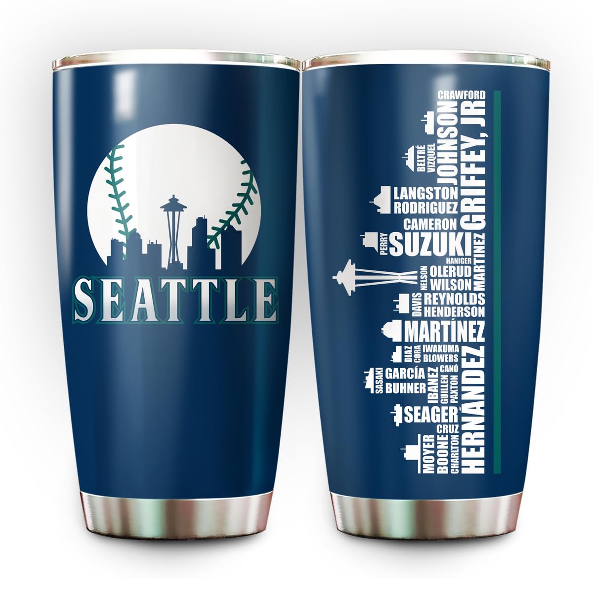 TEERABBIT Seattle City Skyline Legends Baseball Tumbler - Coffee Mug Insulated Tumbler With Lid - Mother's Day, Father's Day, Birthday, Christmas Gifts For Fans - 20 Oz| Stainless