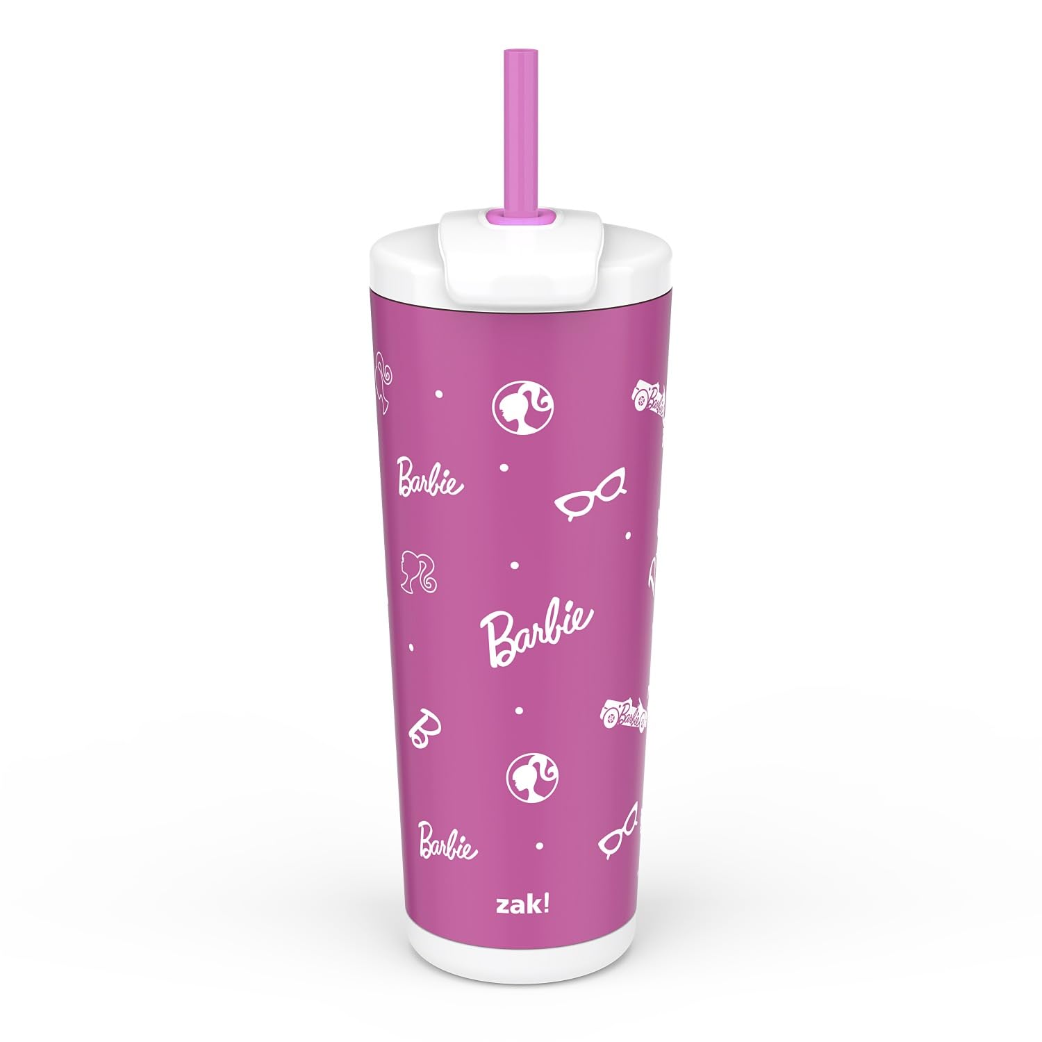 Zak Designs Barbie Beacon Straw Tumbler for Travel or At Home, 24oz Stainless Steel with Vacuum Insulation and Non-Skid Base (Barbie)