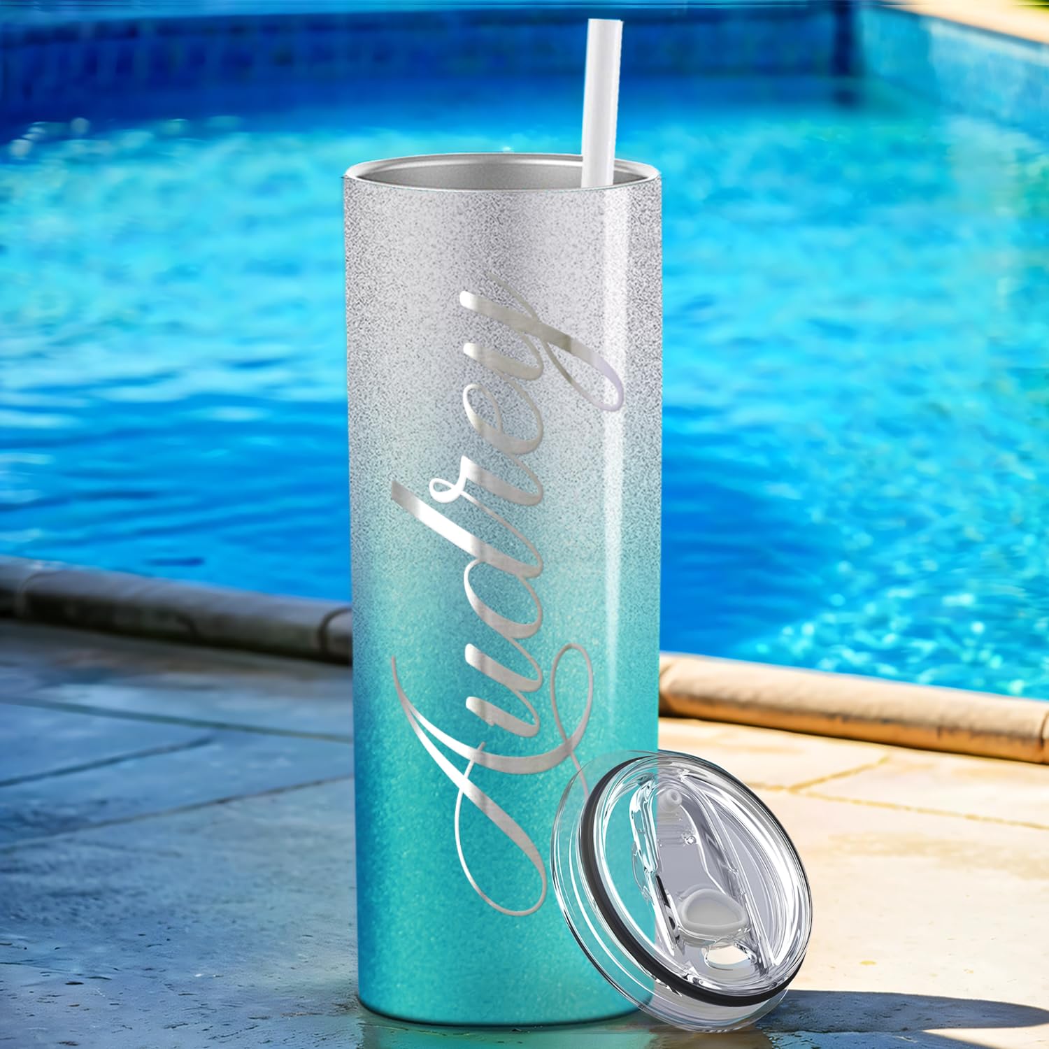 Personalized Skinny 20 oz with Lid Arctic Splash Customized Laser Engraved Cup Gift Stainless Steel Vacuum Insulated Mug