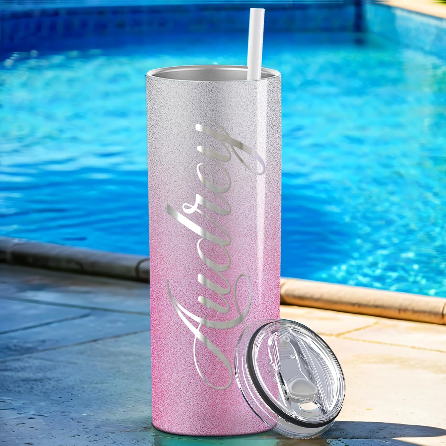 Personalized Skinny 20 oz with Lid Cherry Blossom Mist Customized Laser Engraved Cup Gift Stainless Steel Vacuum Insulated Mug