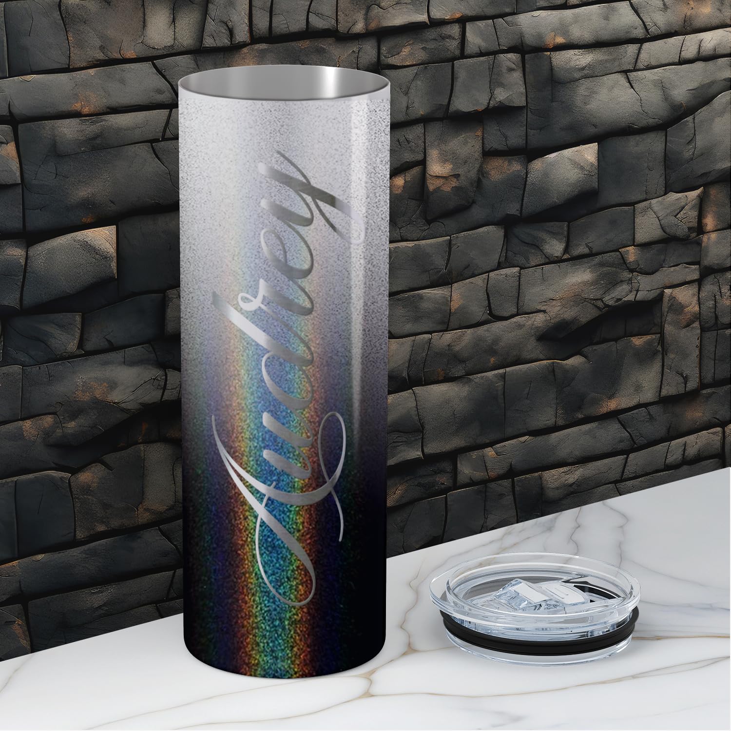 Personalized Skinny 20 oz with Lid Spectrum Gleam Customized Laser Engraved Cup Gift Stainless Steel Vacuum Insulated Mug