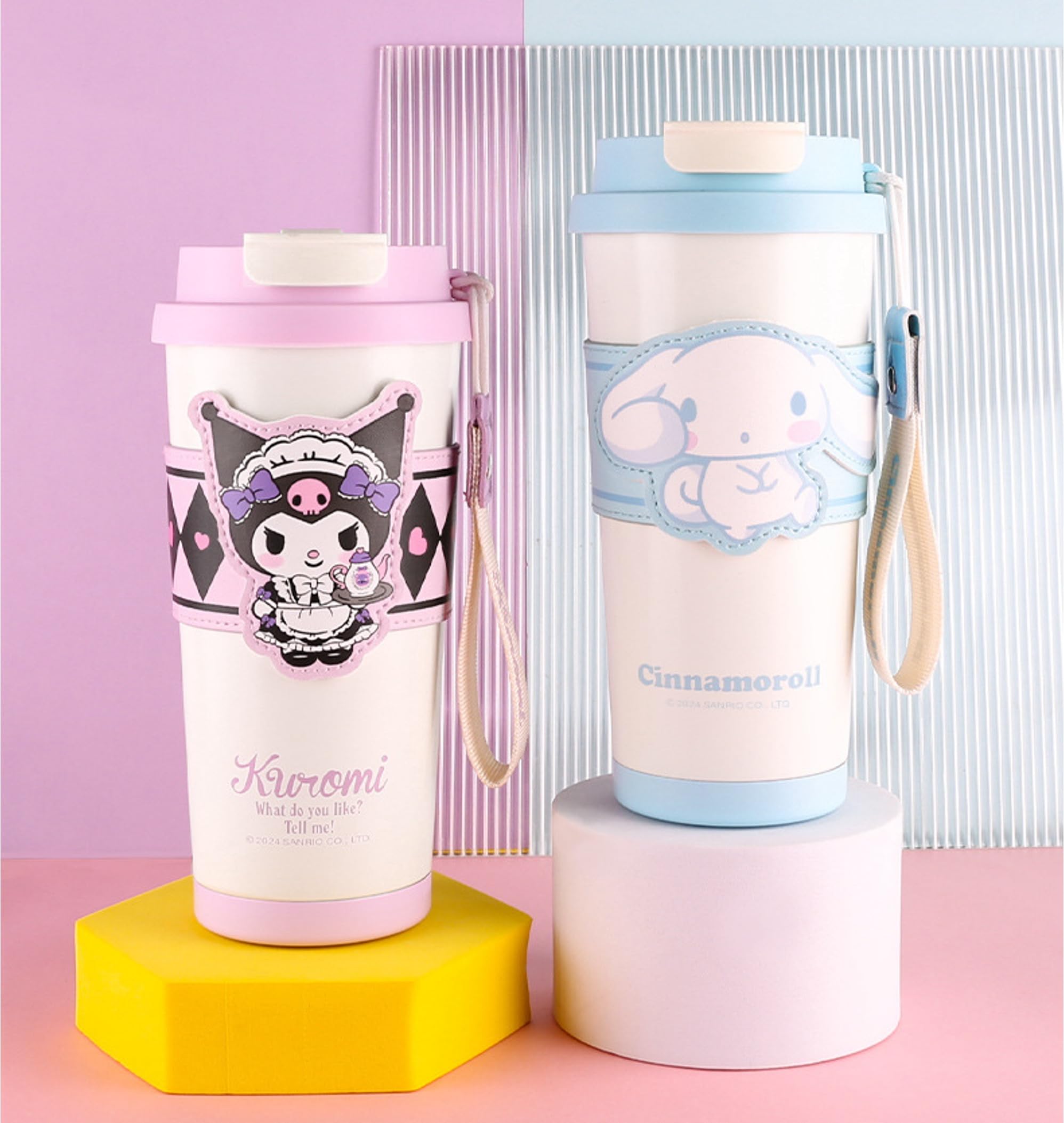 Many Rainbows Cinnamoroll Tumbler Coffee Cup with Cover & Carrying Loop 520ml