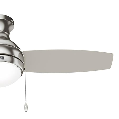 Hunter Fan 44 inch Brushed Nickel Indoor Ceiling Fan with LED Light and Pull Chain for Bedroom, Living Room, Office, Basement, Kitchen (Renewed)