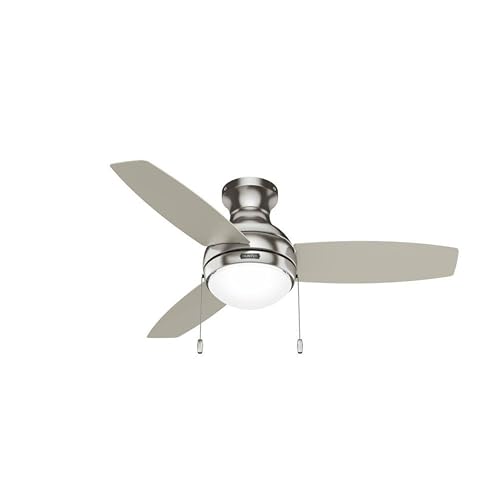 Hunter Fan 44 inch Brushed Nickel Indoor Ceiling Fan with LED Light and Pull Chain for Bedroom, Living Room, Office, Basement, Kitchen (Renewed)