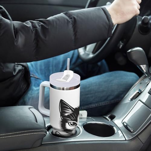 ODAWA Cat Skull Travel Tumbler 30 Oz Water Cup with Straw and Lid