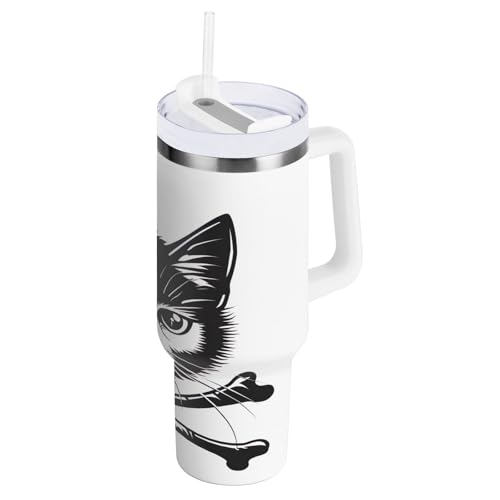 ODAWA Cat Skull Travel Tumbler 30 Oz Water Cup with Straw and Lid