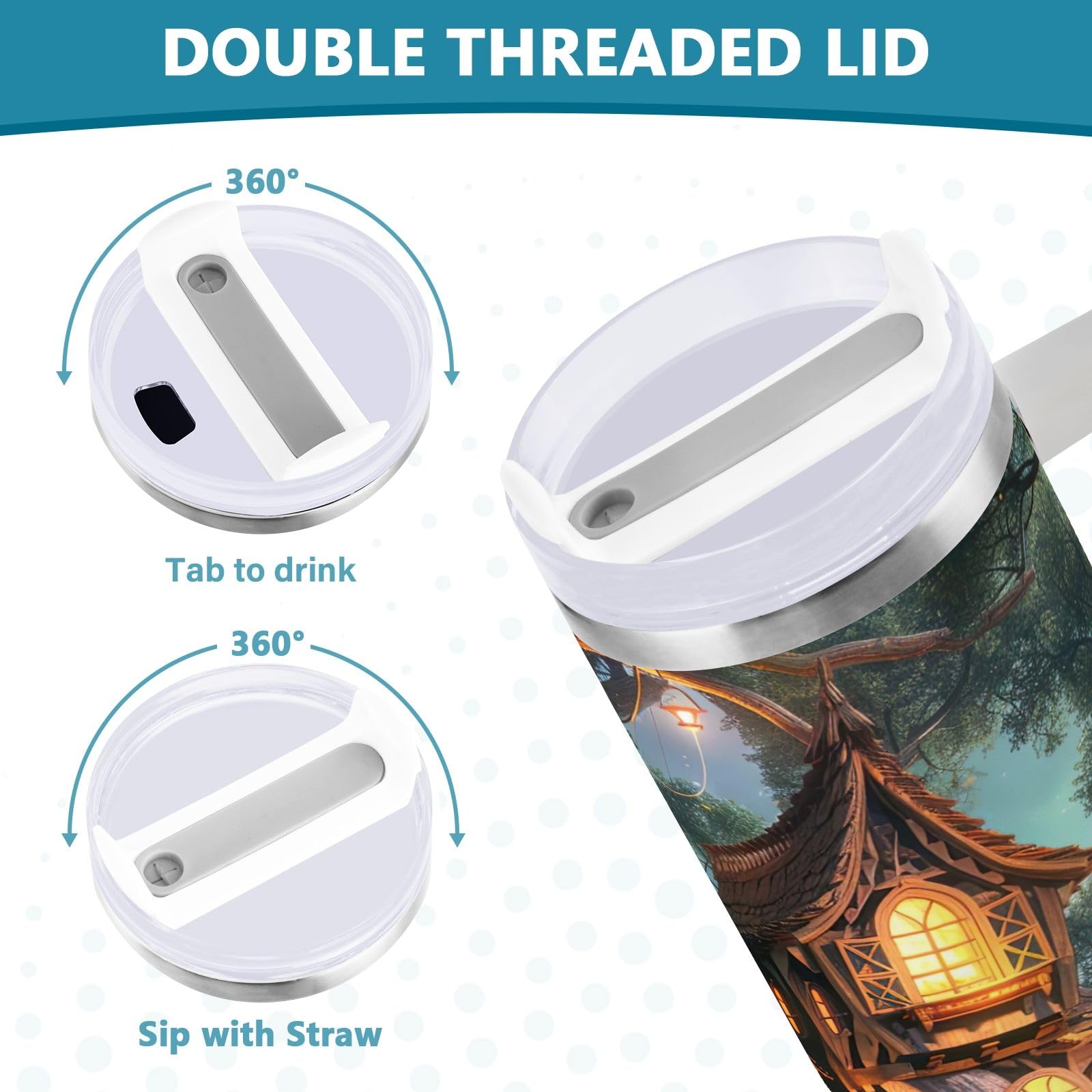 ODAWA Bright Fantasy Tree House Insulated Coffee Mug with Lid Coffee Tumbler Reusable Stainless Steel Tumblers