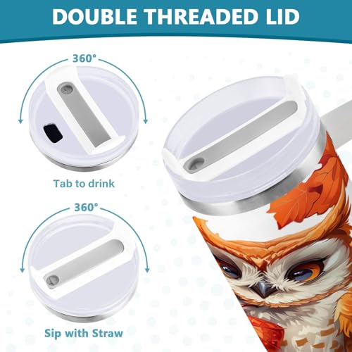 ODAWA Owl Maple Leaf Travel Coffee Tumbler 30 Oz Travel Mug with Handle and Straw