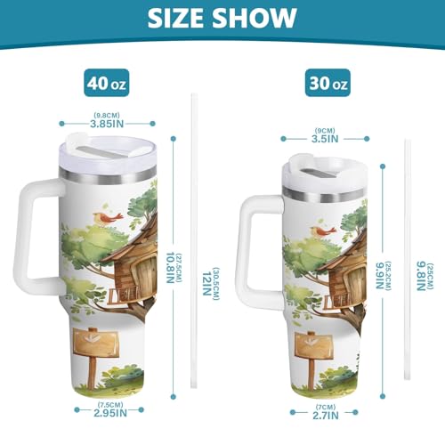 ODAWA Hand Painted Tree House Insulated Cup with Handle Insulated Tumblers Reusable Stainless Steel Water Bottle