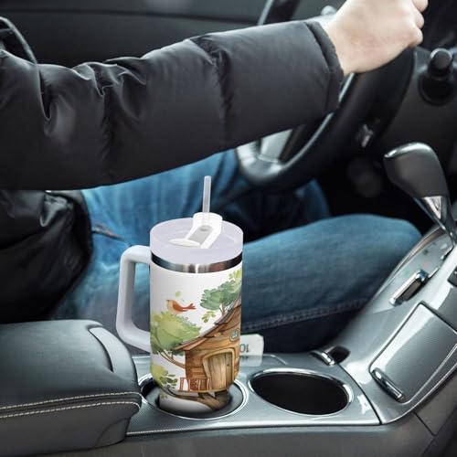 ODAWA Hand Painted Tree House Insulated Cup with Handle Insulated Tumblers Reusable Stainless Steel Water Bottle