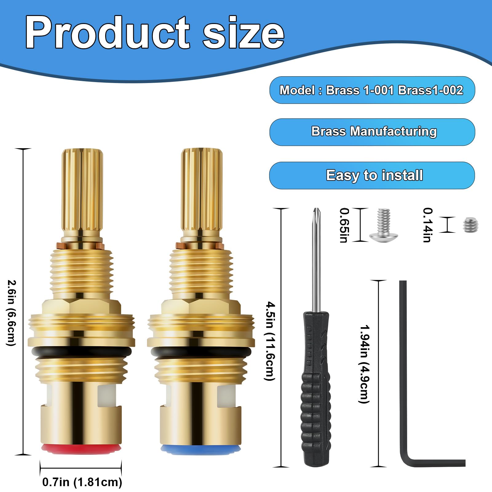 Brass 1-001 & Brass 1-002 Ceramic Valve Cartridge, Compatible with Cold widespread Cartridge and Hot widespread Cartridge, Brass Construction, include Brass 1-001 & Brass 1-002