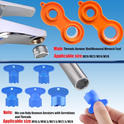 BOETOADG Faucet Aerator Key Removal Wrench Tool with 5 Sizes M16.5, M18.5, M21.5, M22.5, M24 Concave Spout Key Sink Spout Wrench with Faucet Housing Removal Toolfor Bathroom Kitchen Sink Removal Tool