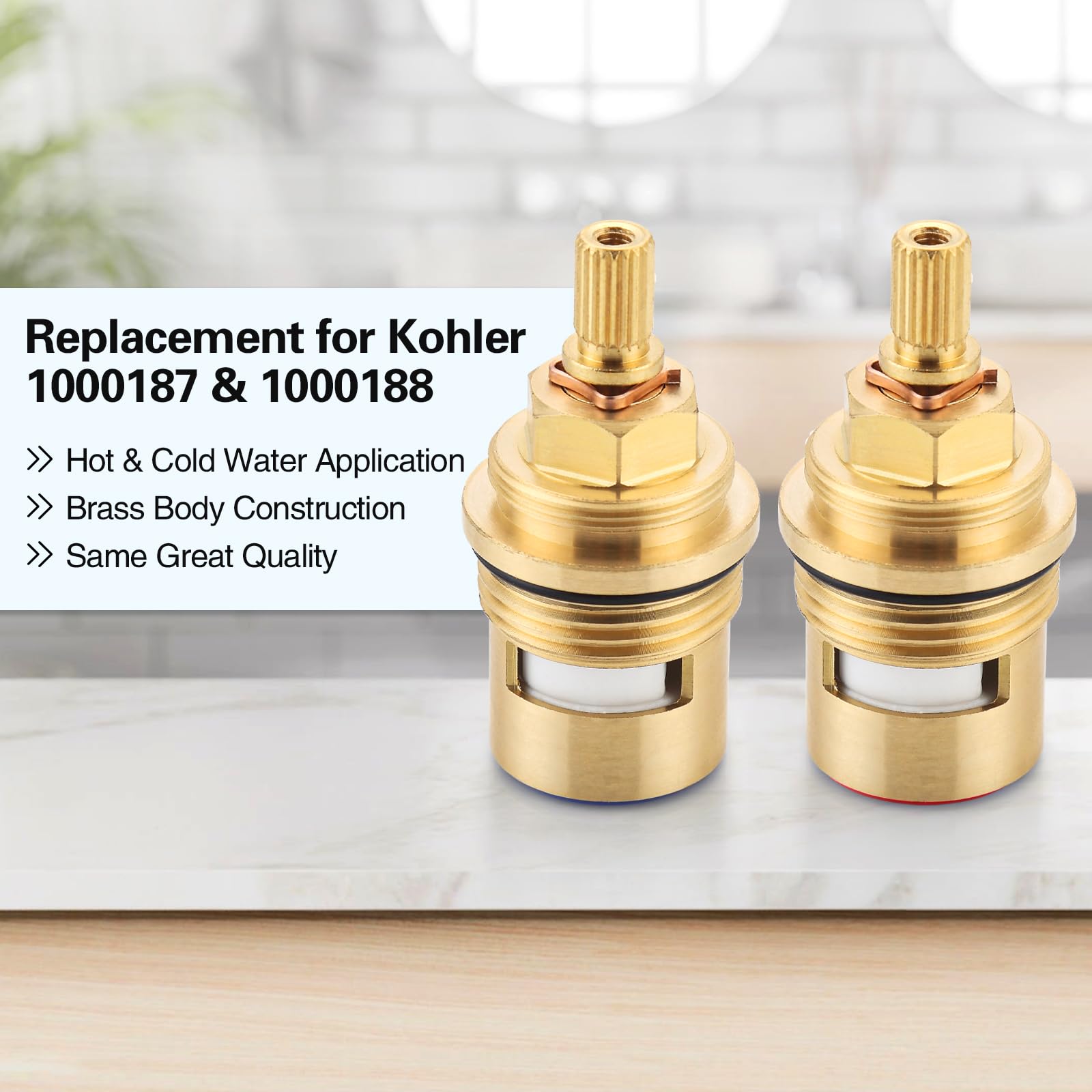 Ceramic Valve for Kohler 1000187, 3/4" Ceramic Cartridge Counterclockwise Close, Faucet Cartridges Replacement Assembly, Fits for Kohler Bath Faucet