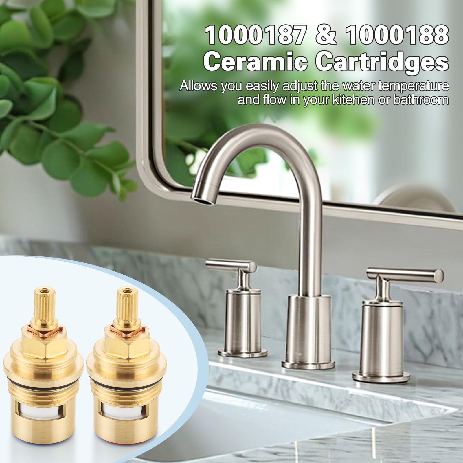 Ceramic Valve for Kohler 1000187, 3/4" Ceramic Cartridge Counterclockwise Close, Faucet Cartridges Replacement Assembly, Fits for Kohler Bath Faucet