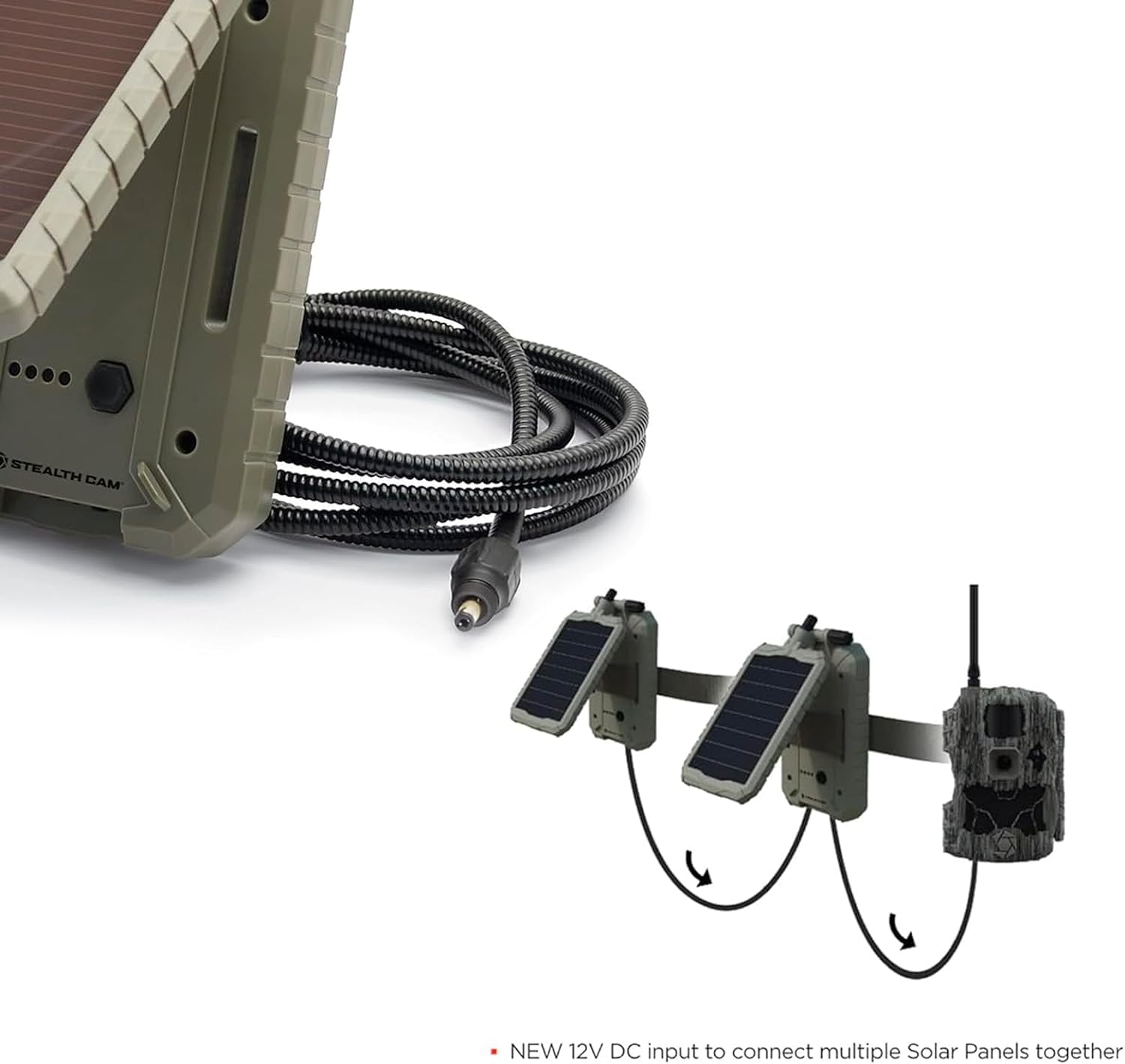 Stealth Cam Durable Sol-Pak Solar Battery 2-Pack | 12V Solar Power Panel, Rechargeable Battery & 10ft Insulated Cable | Compatible with All Wireless/Cellular Trail Cameras