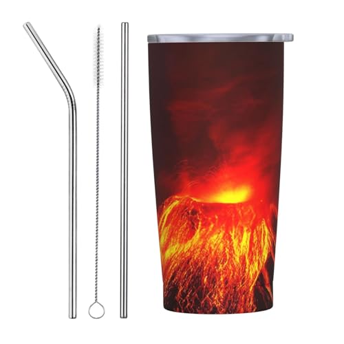 20oz Insulated Tumblers with Lids and Straws Spewing Volcano Stainless Steel Coffee Tumbler Cup Double Wall Vacuum Travel Coffee Mugs for Home, Office, Outdoor