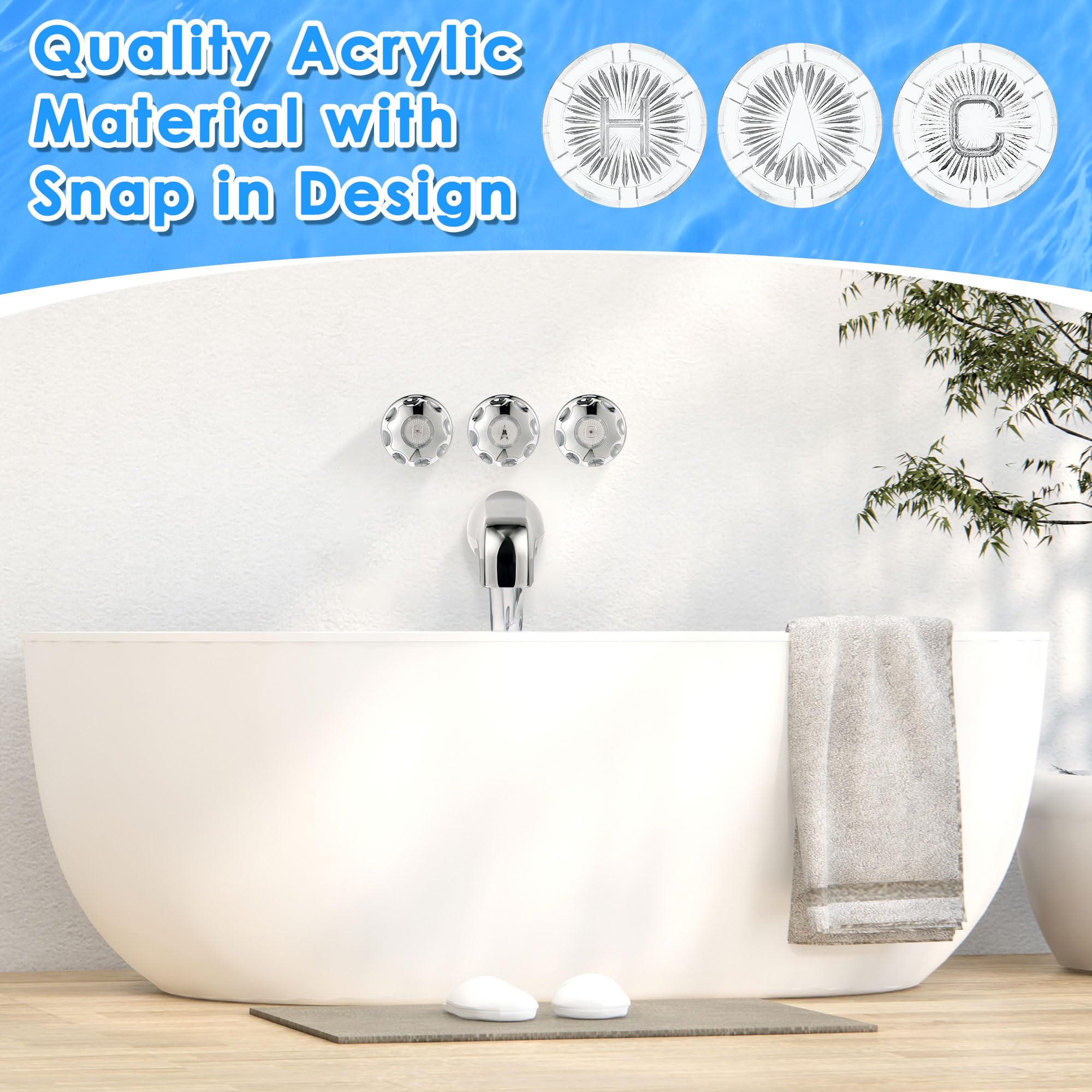 Dreyoo 4 Pack Faucet Index Buttons, Compatible with Gerber 94-445 94-446 94-447 Faucet Handles Button, Bathroom Sink Knobs Hot, Cold, Diverter Index Buttons, Acrylic, Clear