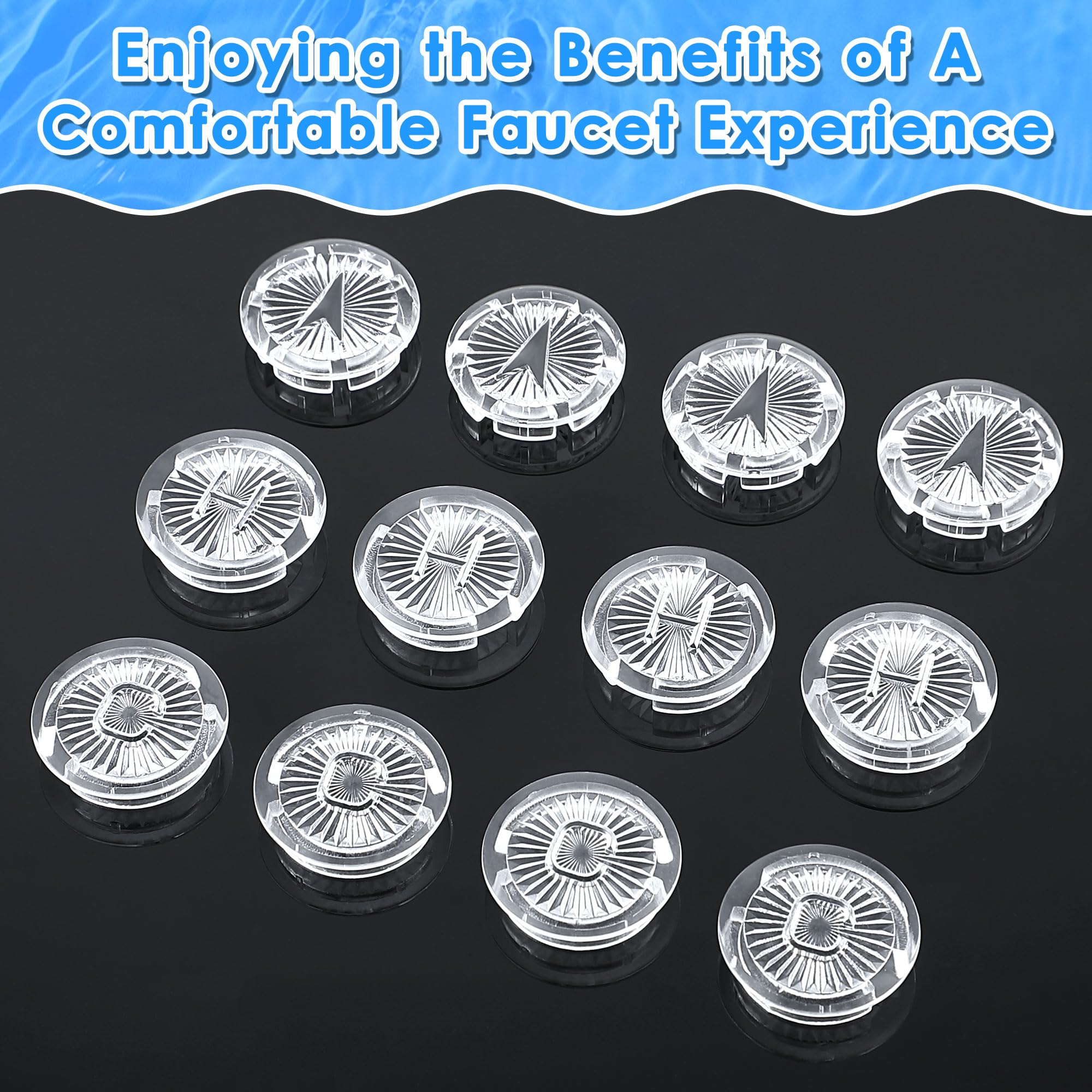Dreyoo 4 Pack Faucet Index Buttons, Compatible with Gerber 94-445 94-446 94-447 Faucet Handles Button, Bathroom Sink Knobs Hot, Cold, Diverter Index Buttons, Acrylic, Clear