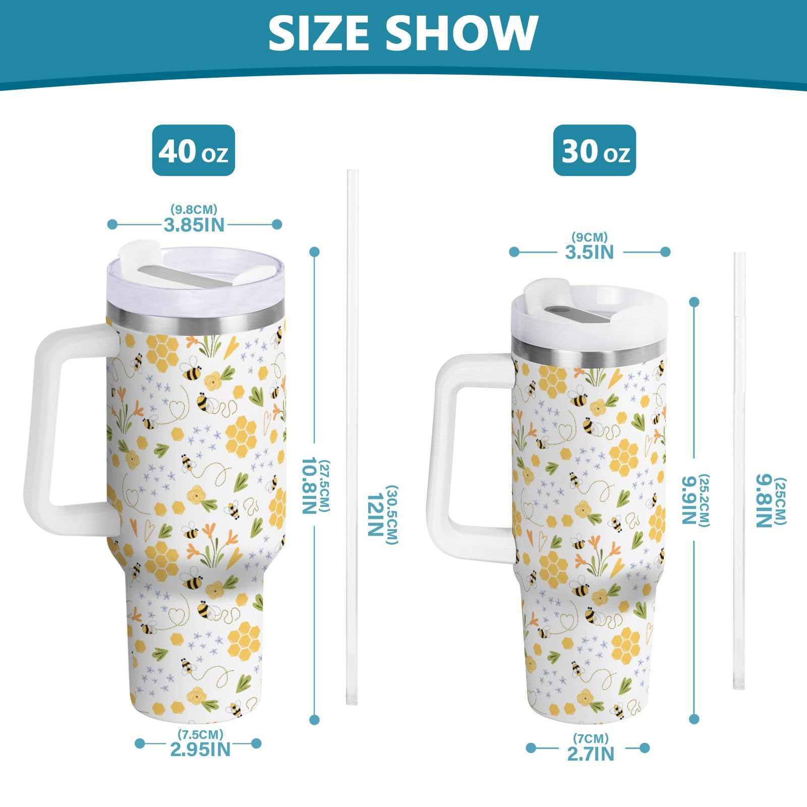 MCHIVER Bee Honey 30 oz Tumbler with Handle and Straw Stainless Steel Vacuum Water Bottle Leak-proof Travel Coffee Mug Thermos Water Bottle for Hot Cold Beverages