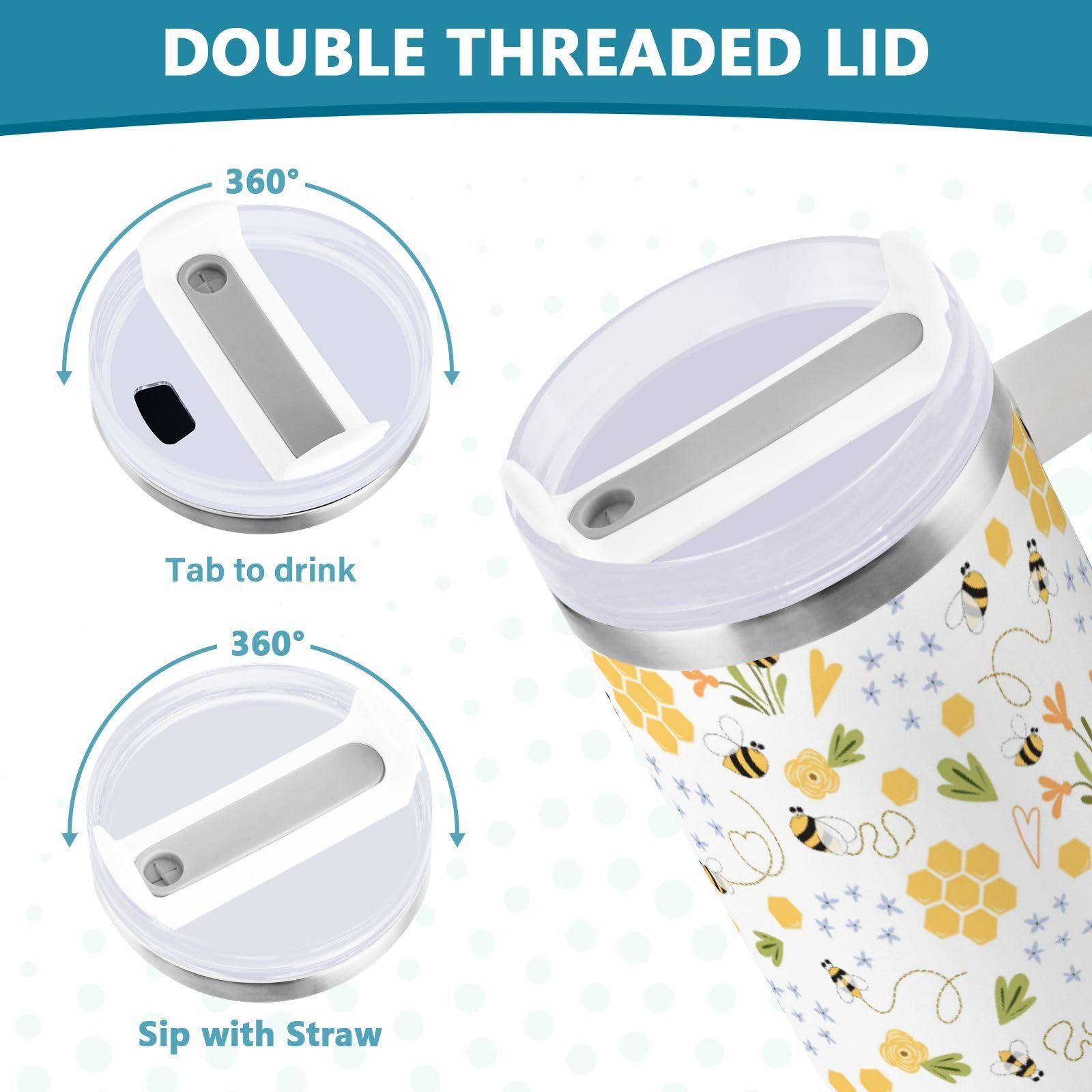 MCHIVER Bee Honey 30 oz Tumbler with Handle and Straw Stainless Steel Vacuum Water Bottle Leak-proof Travel Coffee Mug Thermos Water Bottle for Hot Cold Beverages