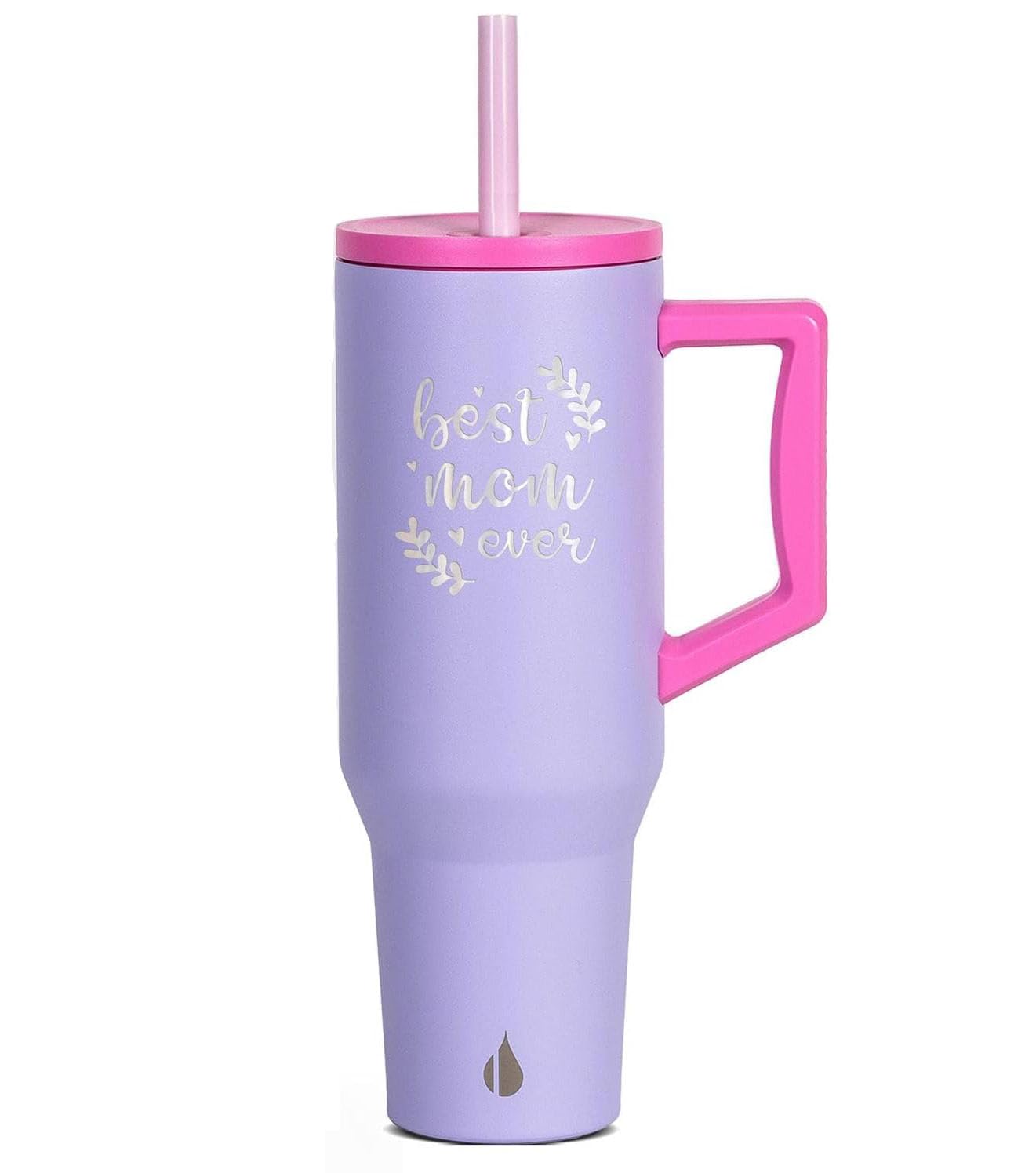 Best Mom Ever Valentine Tumbler for Her - Insulated Travel Tumbler with Handle, Lid and Straw - Gift for Mom & Mother In Law on Valentine's Day, Birthday & Mother’s Day - 40oz Commuter - Lilac Tie Dye