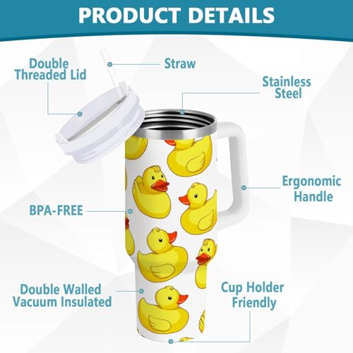 MCHIVER Cartoon Yellow Ducks 30 oz Tumbler with Handle and Straw Stainless Steel Vacuum Water Bottle Leak-proof Travel Coffee Mug Insulated Cup for Home Office Car