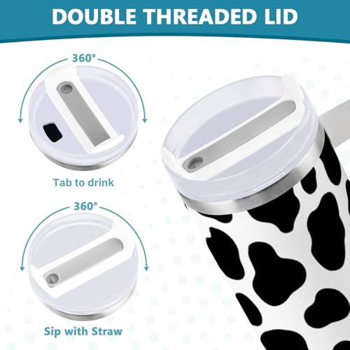 MCHIVER Cow Pattern 40 oz Tumbler with Handle and Straw Stainless Steel Vacuum Water Bottle Leak-proof Travel Coffee Mug Insulated Cup for Home Office Car