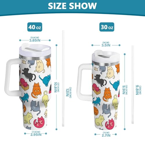 MCHIVER Cats White 40 oz Tumbler with Handle and Straw Stainless Steel Vacuum Water Bottle Leak-proof Travel Coffee Mug Thermos Water Bottle for Hot Cold Beverages