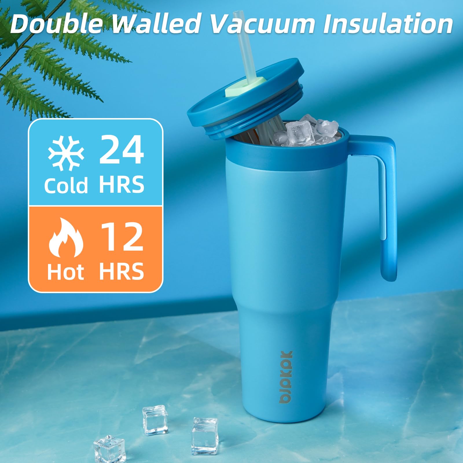 BJPKPK 40oz Tumbler With Handle And Fruit Infuser Insulated Tumblers With Lid And Straw Stainless Steel Travel Coffee Thermal Cup,Blue