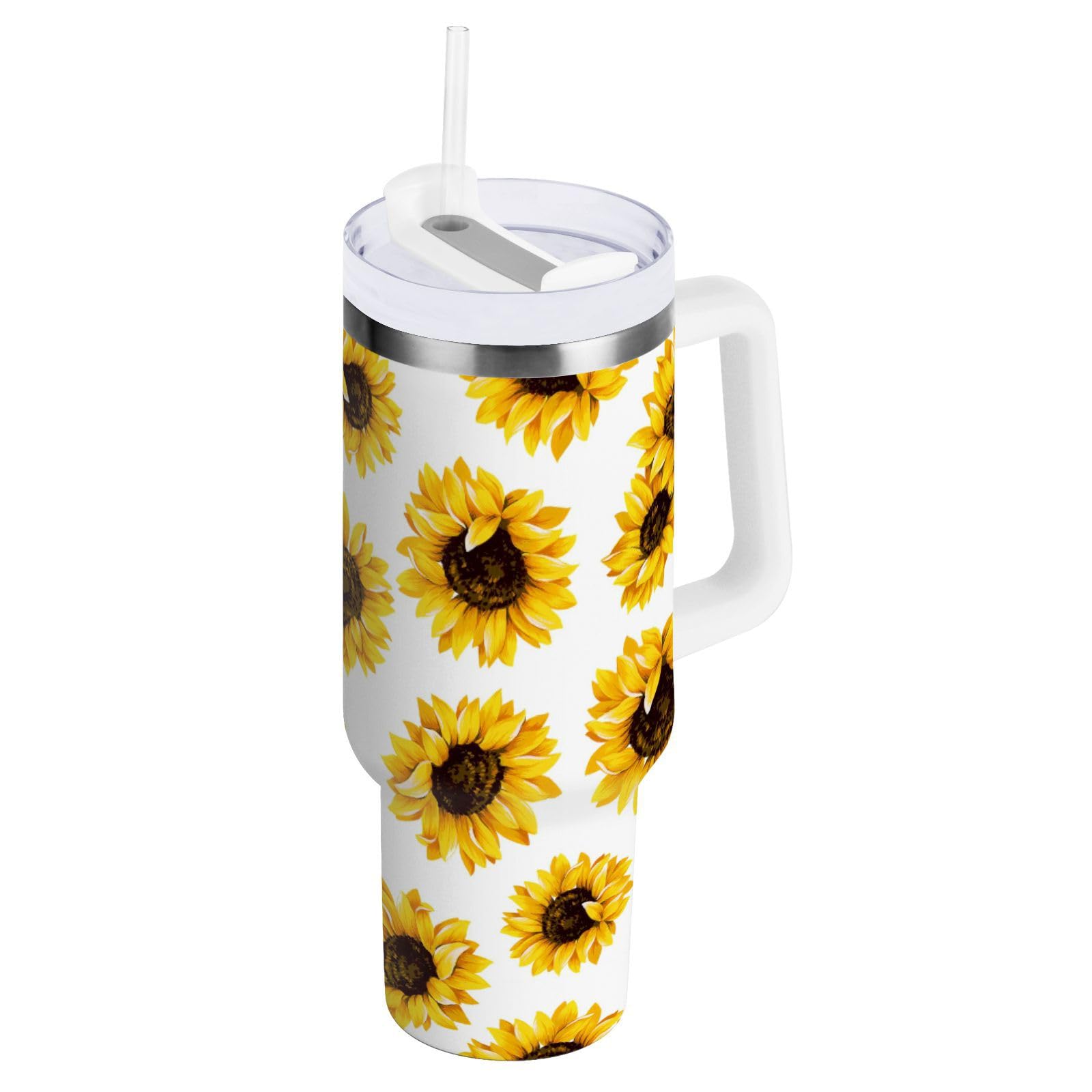 MCHIVER Yellow Sunflowers 30 oz Tumbler with Handle and Straw Stainless Steel Vacuum Water Bottle Leak-proof Travel Coffee Mug Insulated Tumbler with Lid
