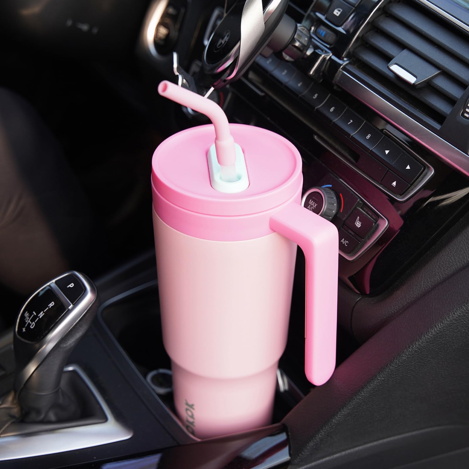 BJPKPK 40oz Tumbler With Handle And Straw Insulated Tumblers Cups With Lid Stainless Steel Travel Coffee Mug With Fruit Infuser,Light Gray