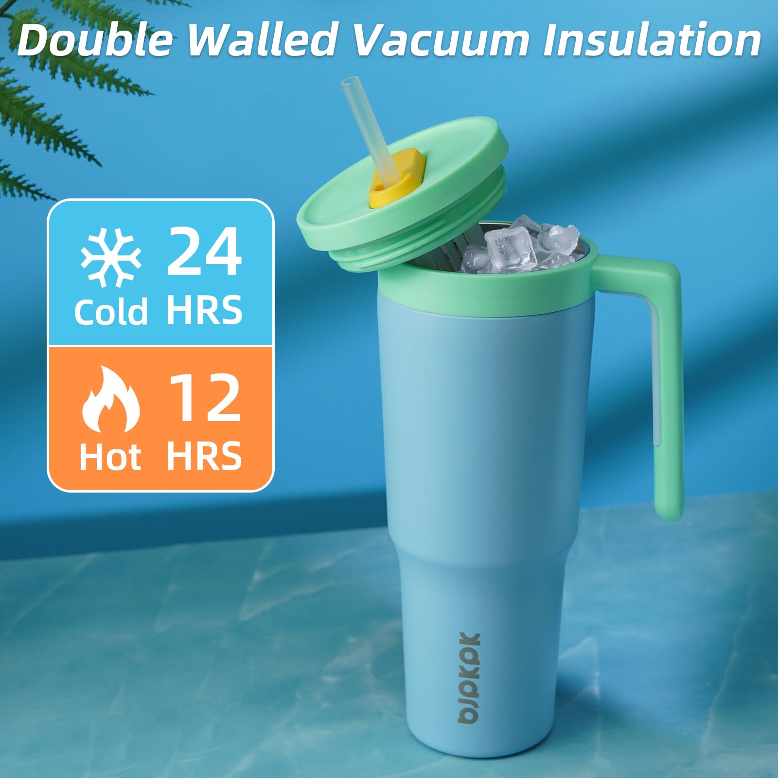 BJPKPK Insulated Tumblers With Handle And Straw 40oz Stainless Steel Travel Coffee Mug Tumbler Cups With Lid And Fruit Infuser,Sky Blue