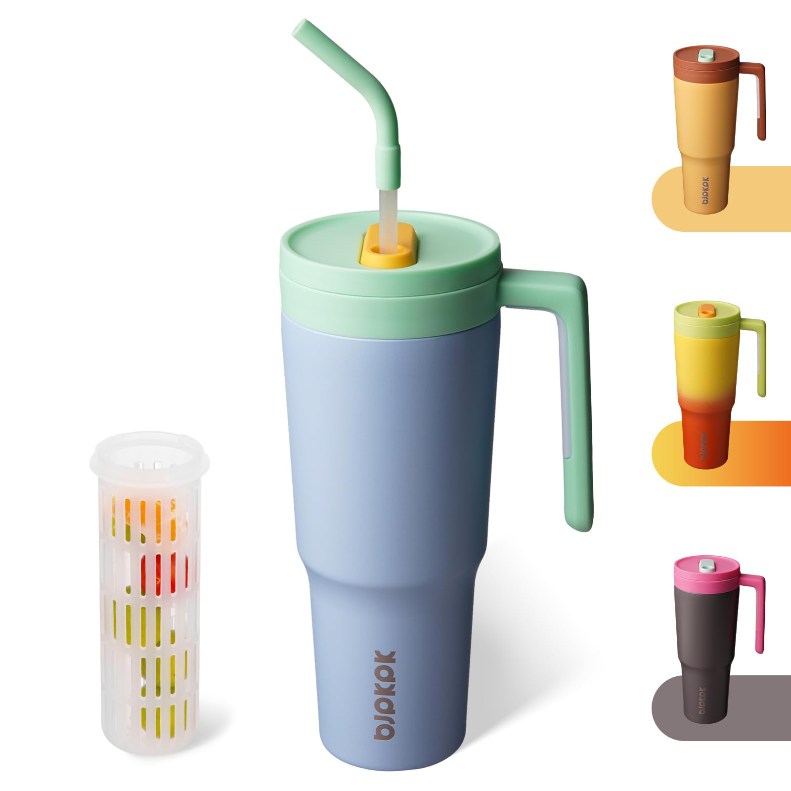 BJPKPK Insulated Tumblers With Handle And Straw 40oz Stainless Steel Travel Coffee Mug Tumbler Cups With Lid And Fruit Infuser,Sky Blue