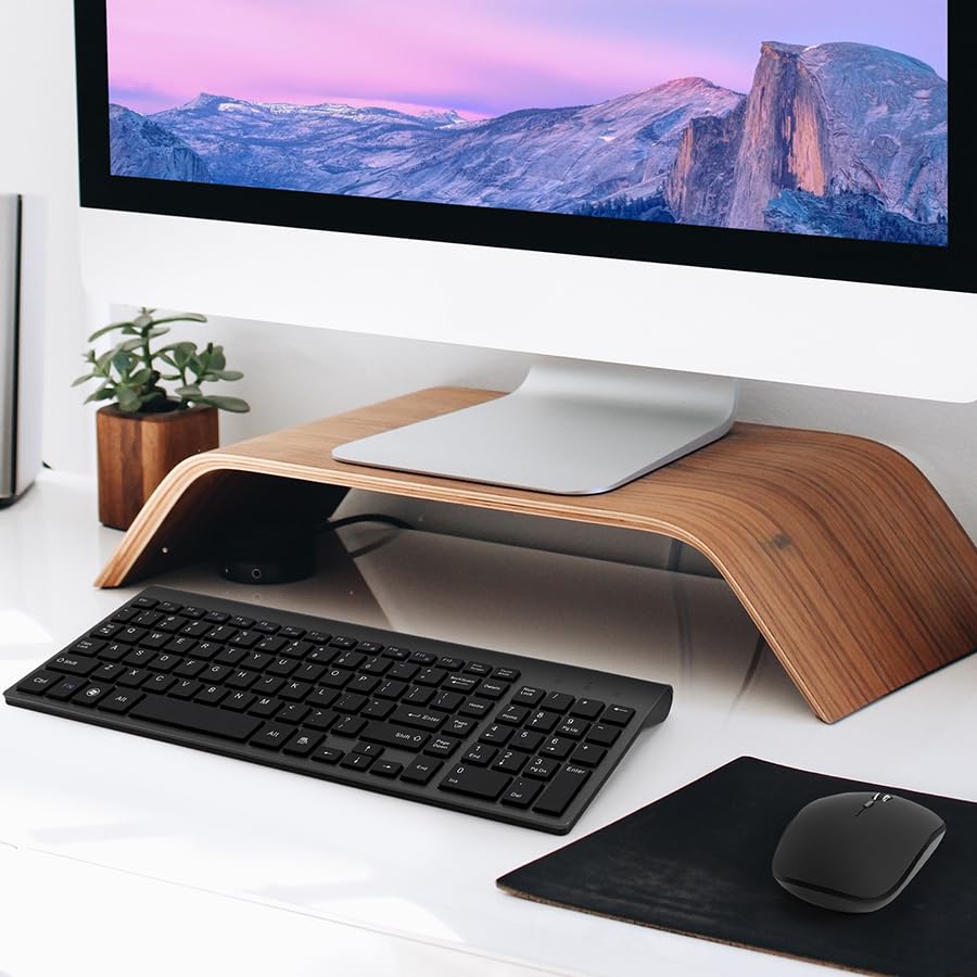 2.4G Wireless Keyboard and Mouse Ultra Slim Full Size Keyboard with Numeric Keypad Compact Keyboard for Computer/Desktop/PC/Laptop (Black)