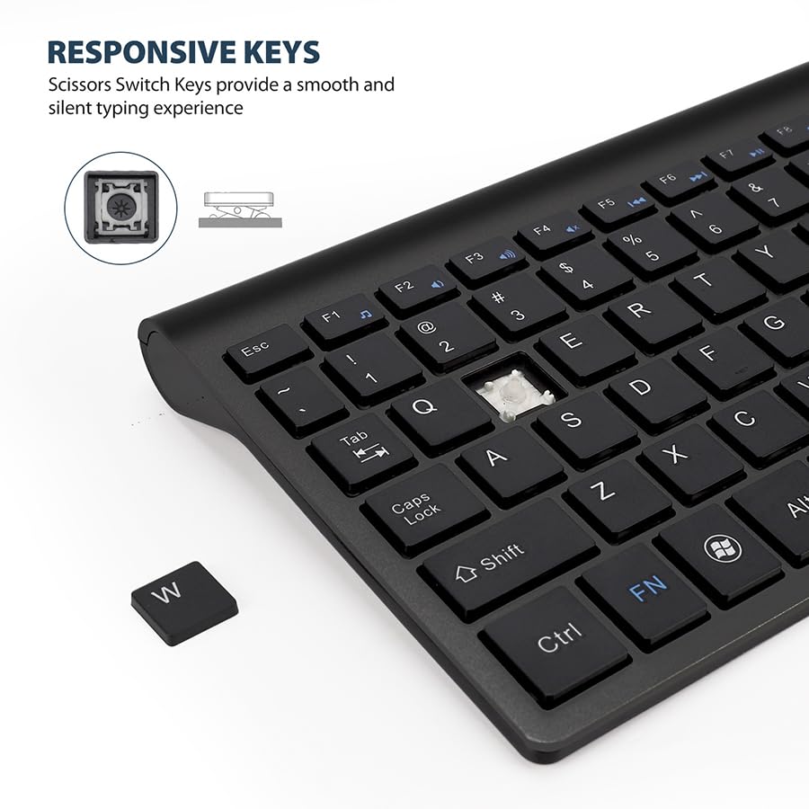 2.4G Wireless Keyboard and Mouse Ultra Slim Full Size Keyboard with Numeric Keypad Compact Keyboard for Computer/Desktop/PC/Laptop (Black)
