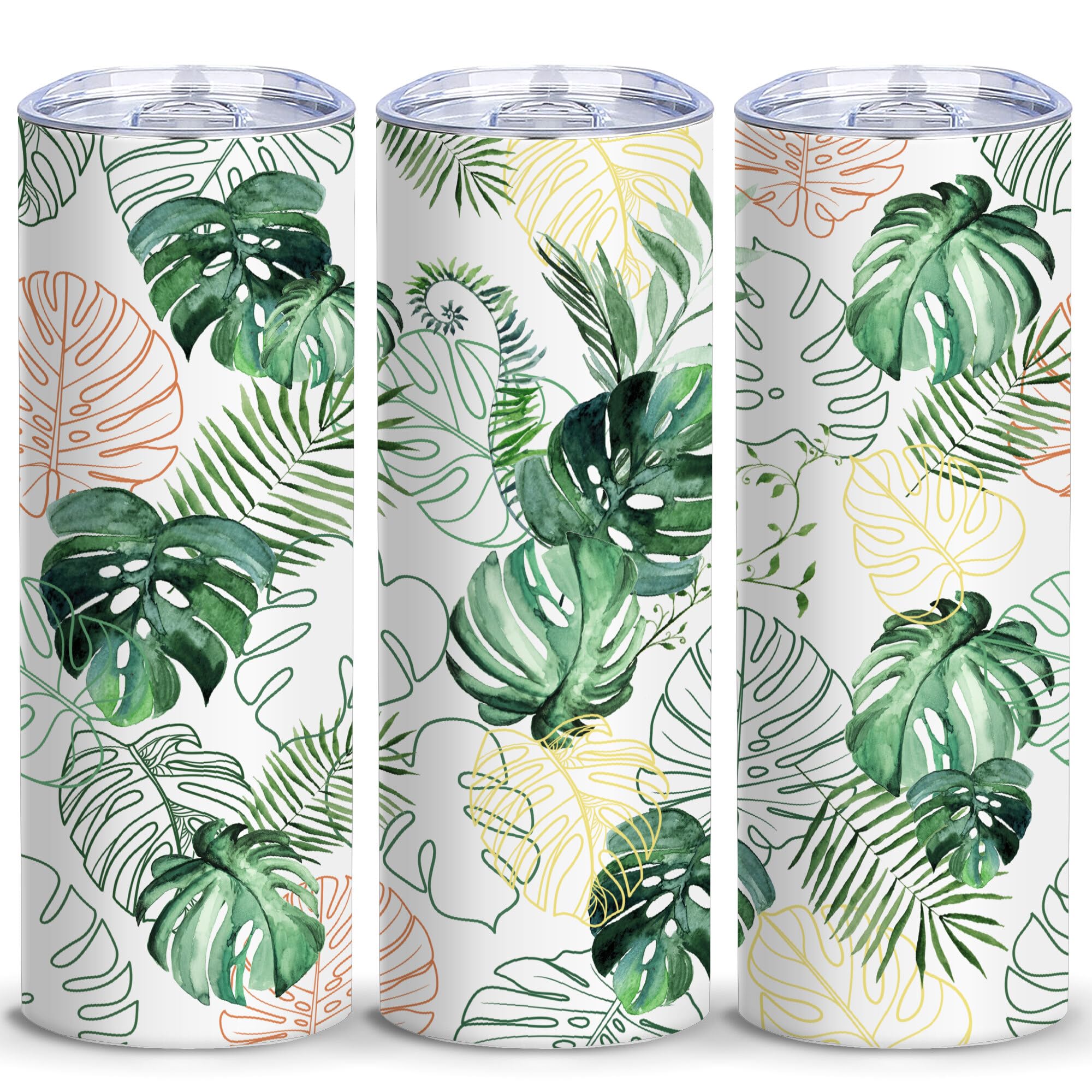 TUMBTU Monstera Leaf Tropical Leaves Birthday Tumbler Gifts 20oz Tumbler With Lid Vacuum Stainless Steel Coffee Mug Stemless for Home Office (Pack of 1)