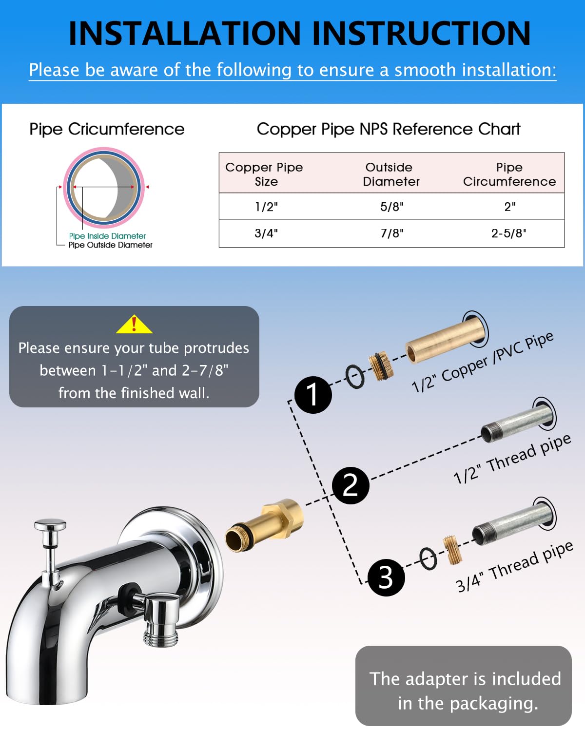 LOCALAND Bathtub Faucet with Sprayer, Tub Spout with Diverter Fits Threaded 1/2" or 3/4" IPS,Chrome Plated