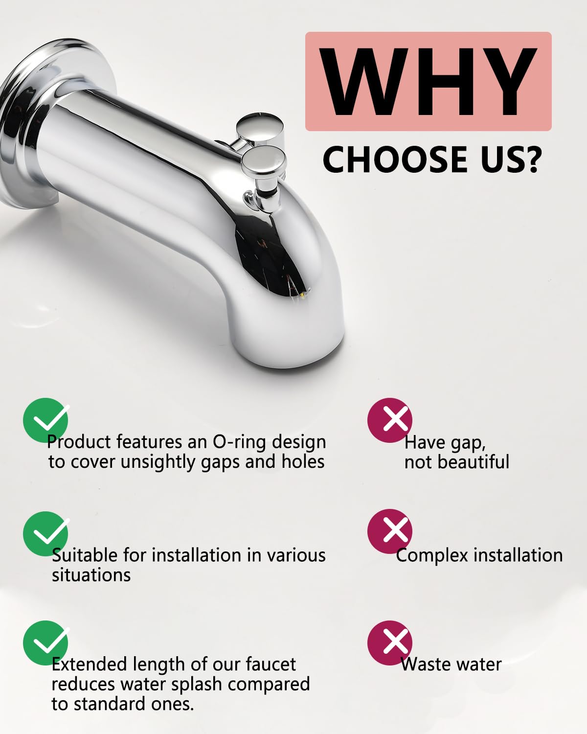 LOCALAND Bathtub Faucet with Sprayer, Tub Spout with Diverter Fits Threaded 1/2" or 3/4" IPS,Chrome Plated