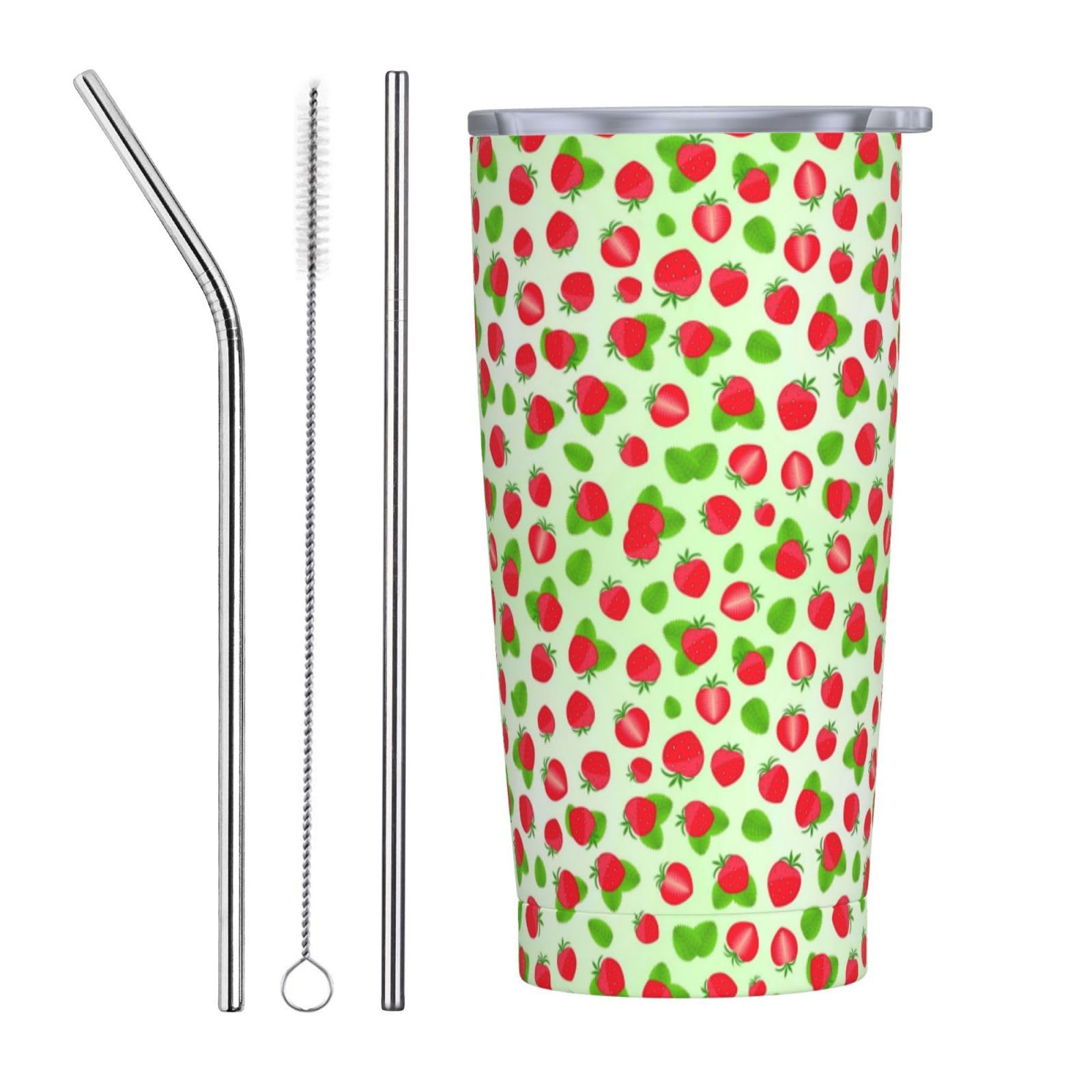 Yaxongx 20oz Tumbler Luscious Strawberry Double Wall Vacuum Insulated Coffee Mug with Lid and Metal Straw Brush Reusable Stainless Steel Water Bottle Travel Cup Gifts for Car Ice Drinks Hot Beverage