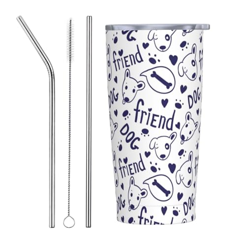 Yaxongx 20oz Tumbler Dog Friend Double Wall Vacuum Insulated Coffee Mug with Lid and Metal Straw Brush Reusable Stainless Steel Water Bottle Travel Cup Gifts for Car Ice Drinks Hot Beverage