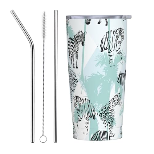 Yaxongx 20oz Tumbler Leopards Tiger Zebra Double Wall Vacuum Insulated Coffee Mug with Lid and Metal Straw Brush Reusable Stainless Steel Water Bottle Travel Cup Gifts for Car Ice Drinks Hot Beverage