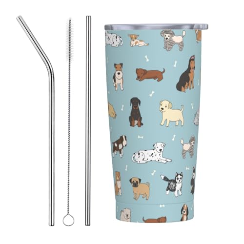Yaxongx 20oz Tumbler Dogs Double Wall Vacuum Insulated Coffee Mug with Lid and Metal Straw Brush Reusable Stainless Steel Water Bottle Travel Cup Gifts for Car Ice Drinks Hot Beverage